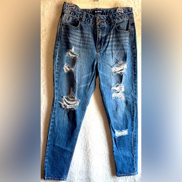 Blue Spice | Jeans | Fun Dark Blue Factory Ripped Straight Leg Jeans ...